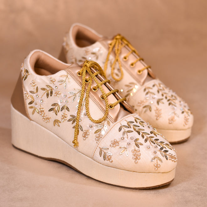 Aries - Designer Wedding Sneakers with Heels in Tone On Tone Sequins ...